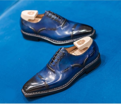 NEW Handmade Men's Blue Color Shoes, Men's Leather Lace Up Cap Toe ...